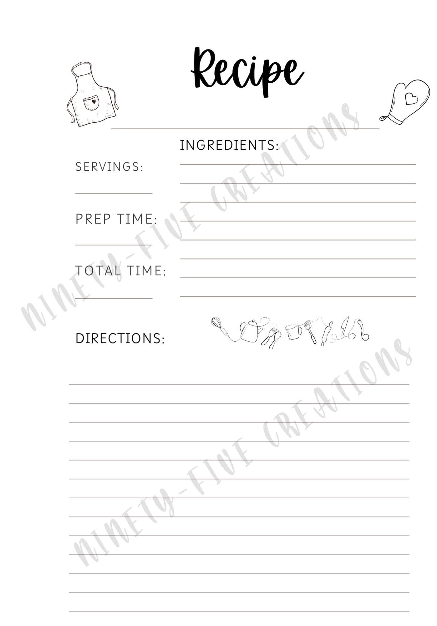 Simple Printable Recipe Page Template | Recipe Binder Insert | Blank ...
