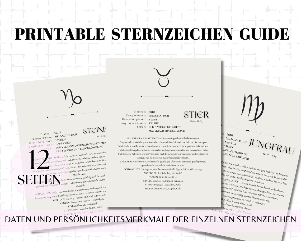 Sternzeichen GUIDE I Astrologie Journal I Sternzeichen I Spickzettel I ...