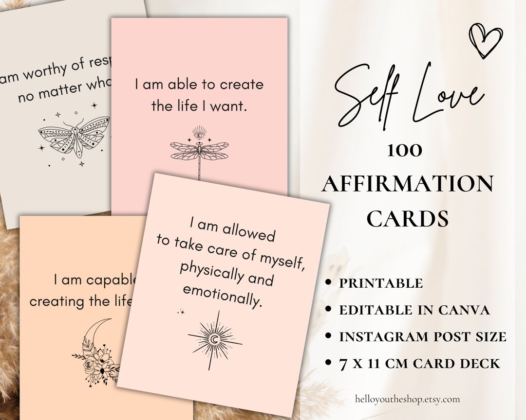 100 Self Love AFFIRMATION Cards Deck, Digital Download, Affirmation for ...