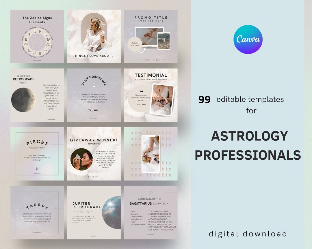 Canva Template, Astrology, Zodiac Signs, Editable Templates, Digital ...