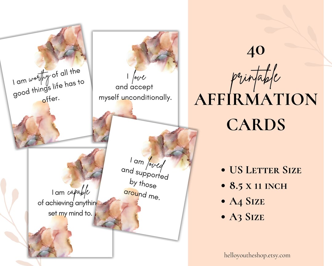 40 AFFIRMATION Cards Deck, Digital Download, Affirmation for Self Love ...