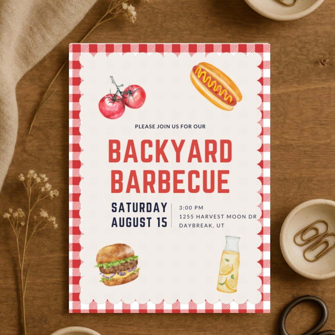 Backyard BBQ Invitation | Summer Cookout Party Invite | Printable Grill ...
