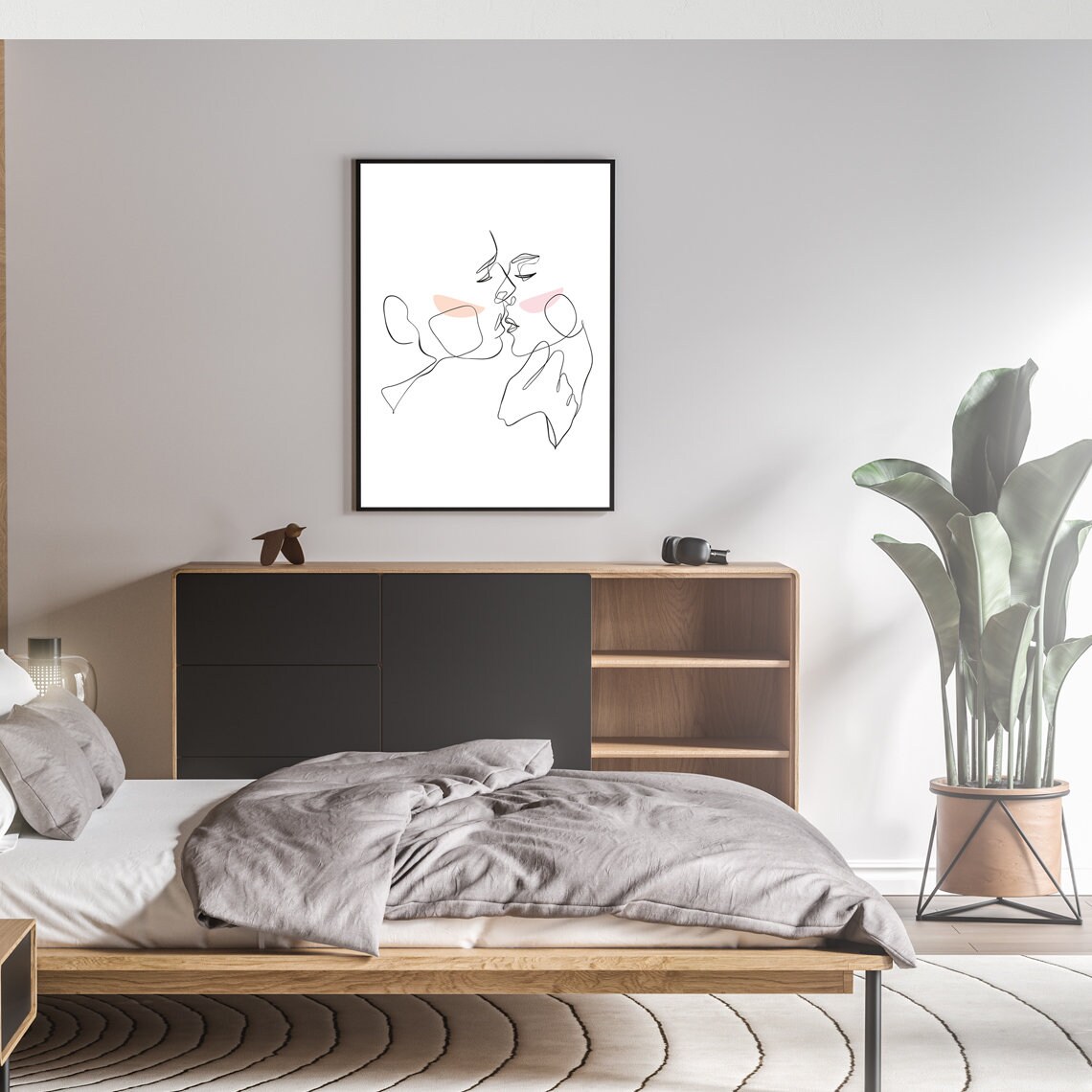 Kissing Couple Abstract Single Line Art Print, Romantic Single Line ...