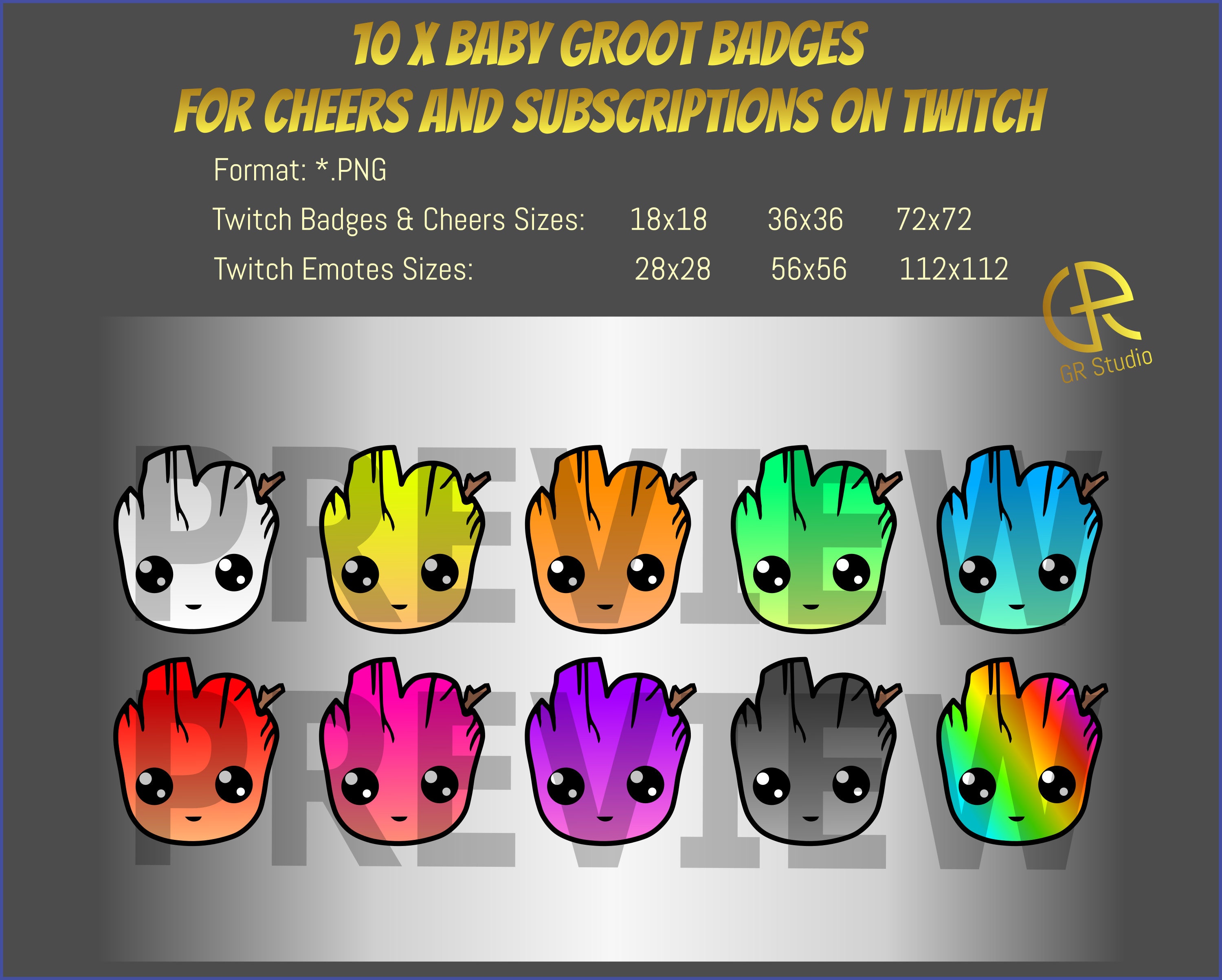 10 X Baby Groot Badges for Cheers and Subscriptions on Twitch. Emotes ...