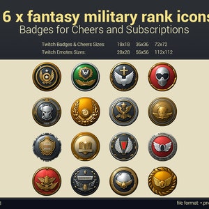 16 X Fantasy Military Rank Icons for Cheers and Subscriptions on Twitch ...