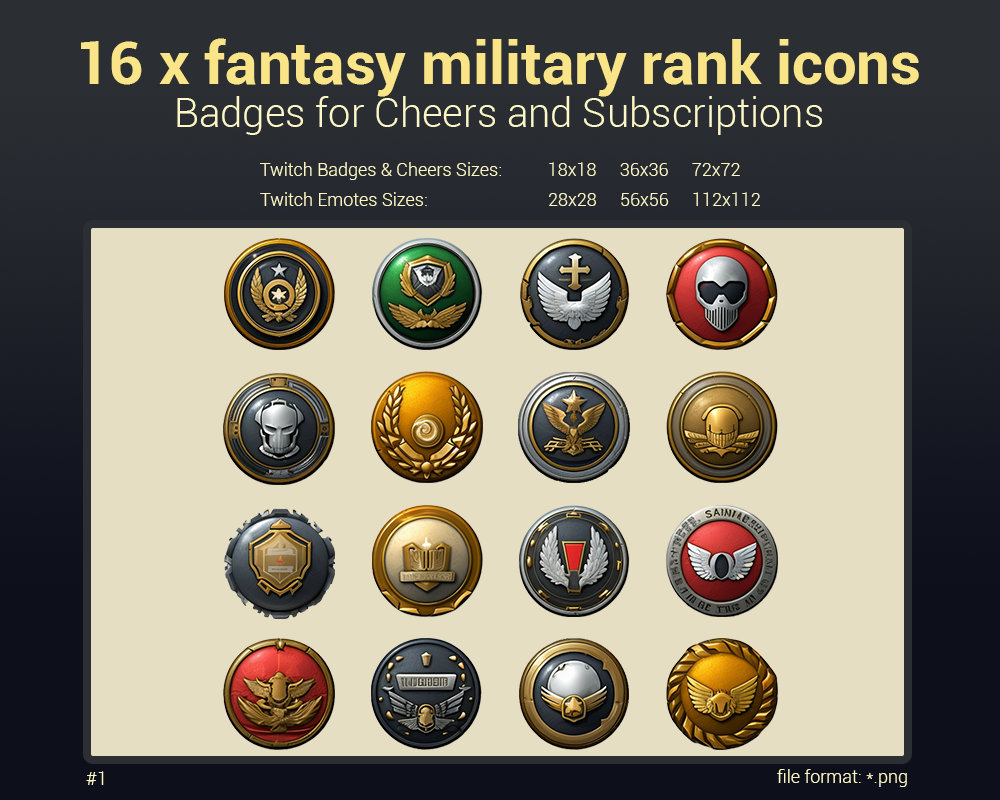 16 X Fantasy Military Rank Icons for Cheers and Subscriptions on Twitch ...