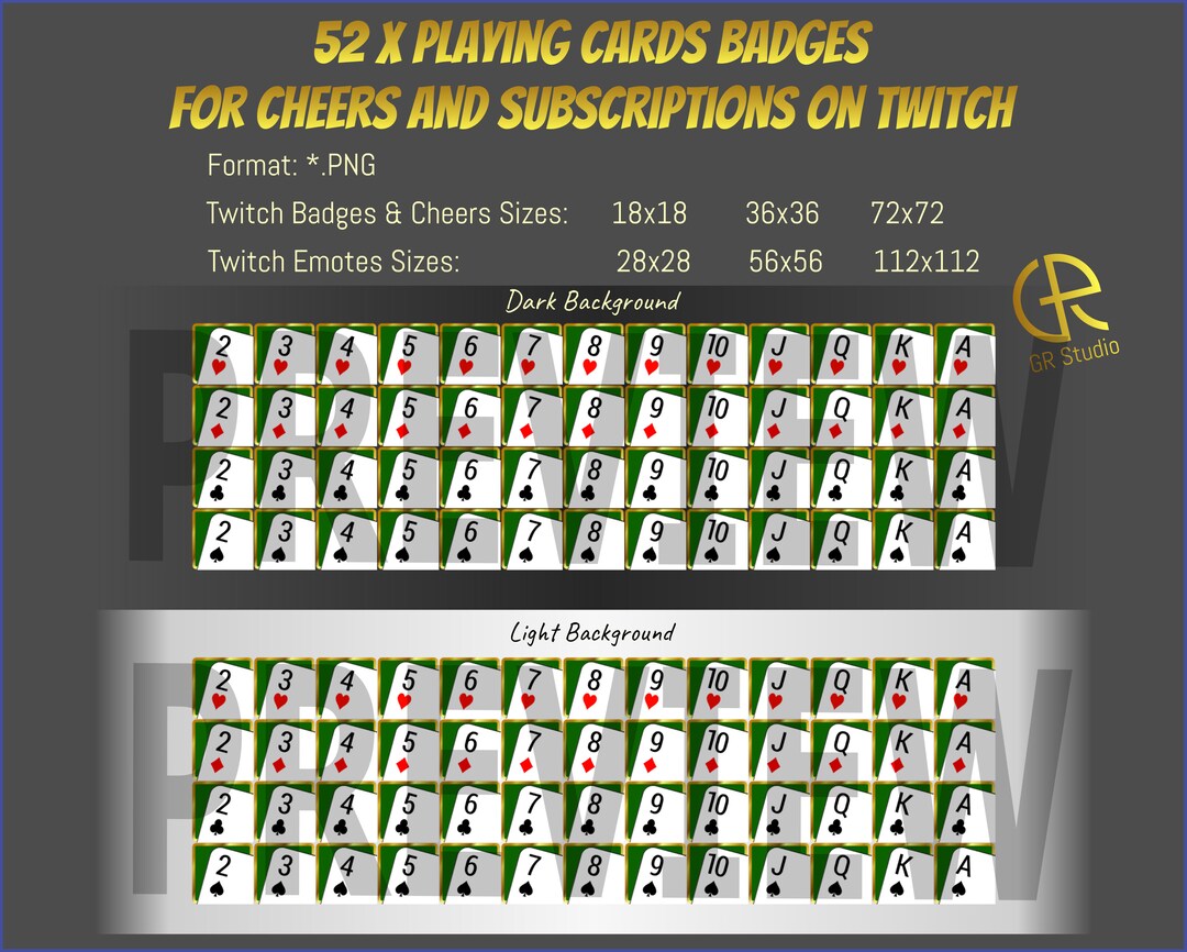 52 X Playing Cards Badges for Cheers and Subscriptions on Twitch ...