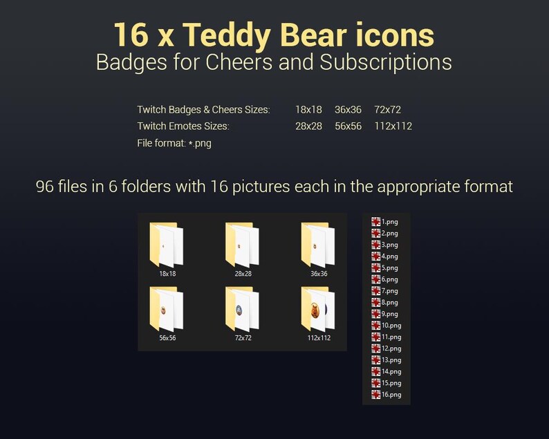 16 X Teddy Bear Icons for Cheers and Subscriptions on Twitch. Sizes ...