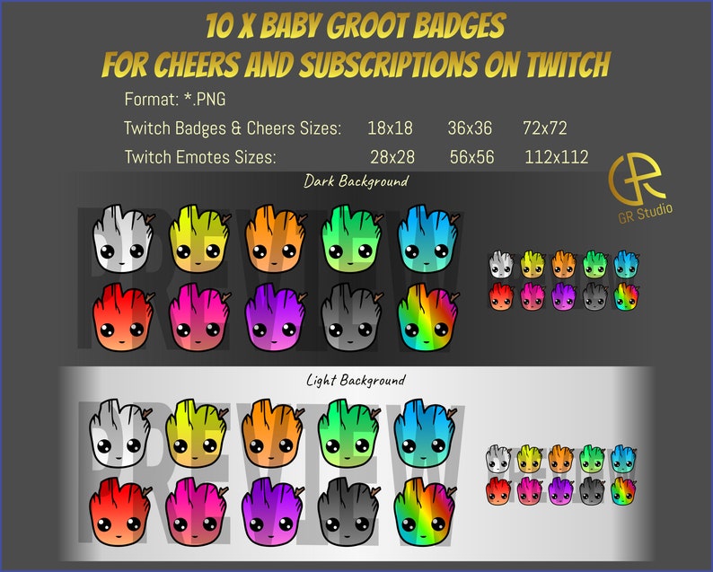 10 X Baby Groot Badges for Cheers and Subscriptions on Twitch. Emotes ...