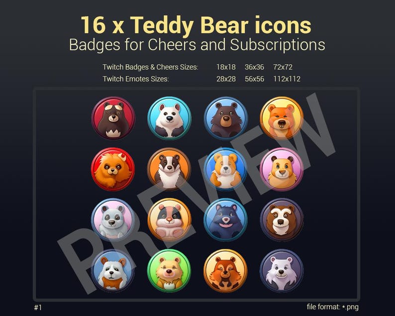 16 X Teddy Bear Icons for Cheers and Subscriptions on Twitch. Sizes ...