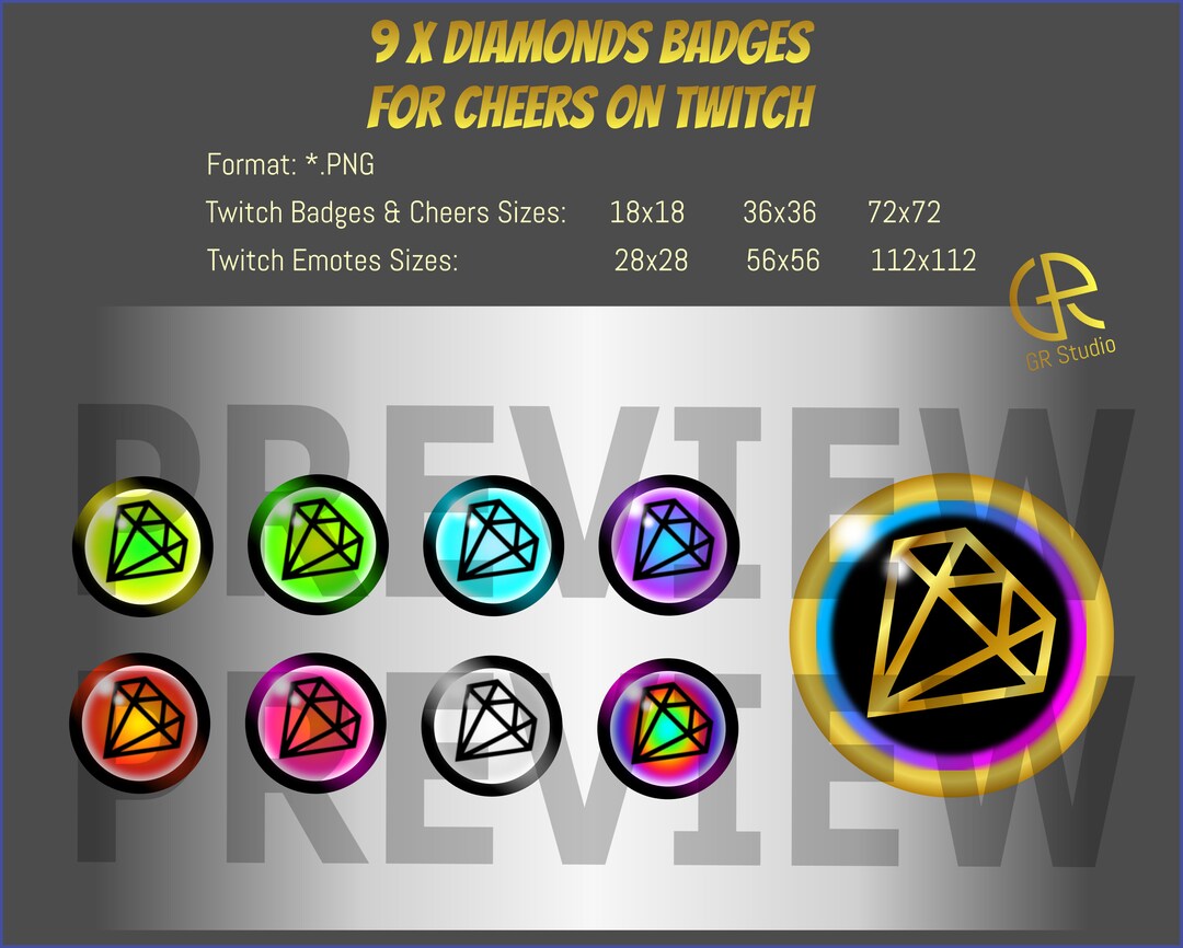9 X Diamonds Badges for Cheers on Twitch. Emotes Sizes Are Available ...