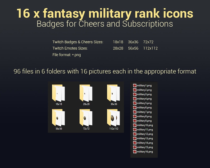 16 X Fantasy Military Rank Icons for Cheers and Subscriptions on Twitch ...
