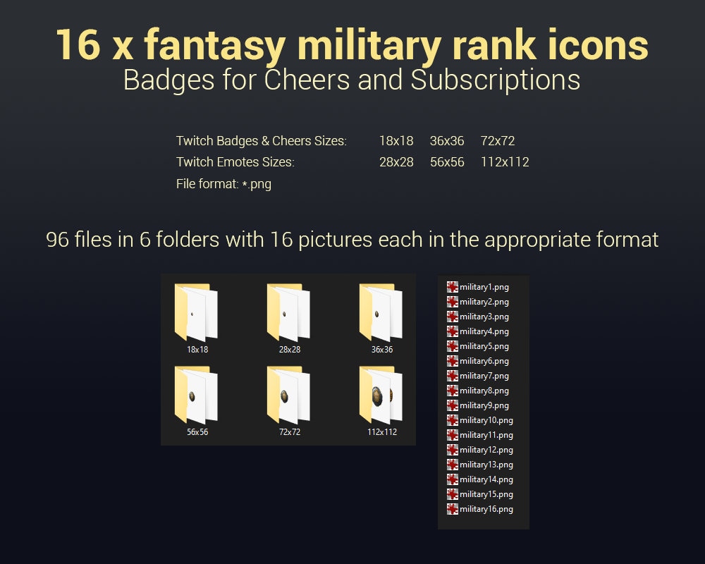16 X Fantasy Military Rank Icons for Cheers and Subscriptions on Twitch ...