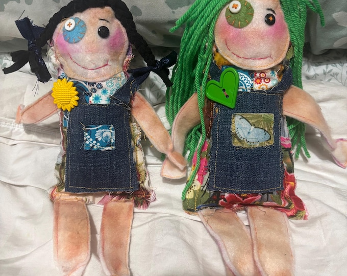 Miniature Flat Quirky Doll Primitive Fabric Scrap Doll Fabric Textile ...