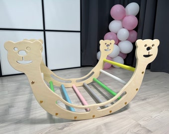 Large Wooden Rocker 110 Cm Climbing Arch Montessori Rocking - Etsy