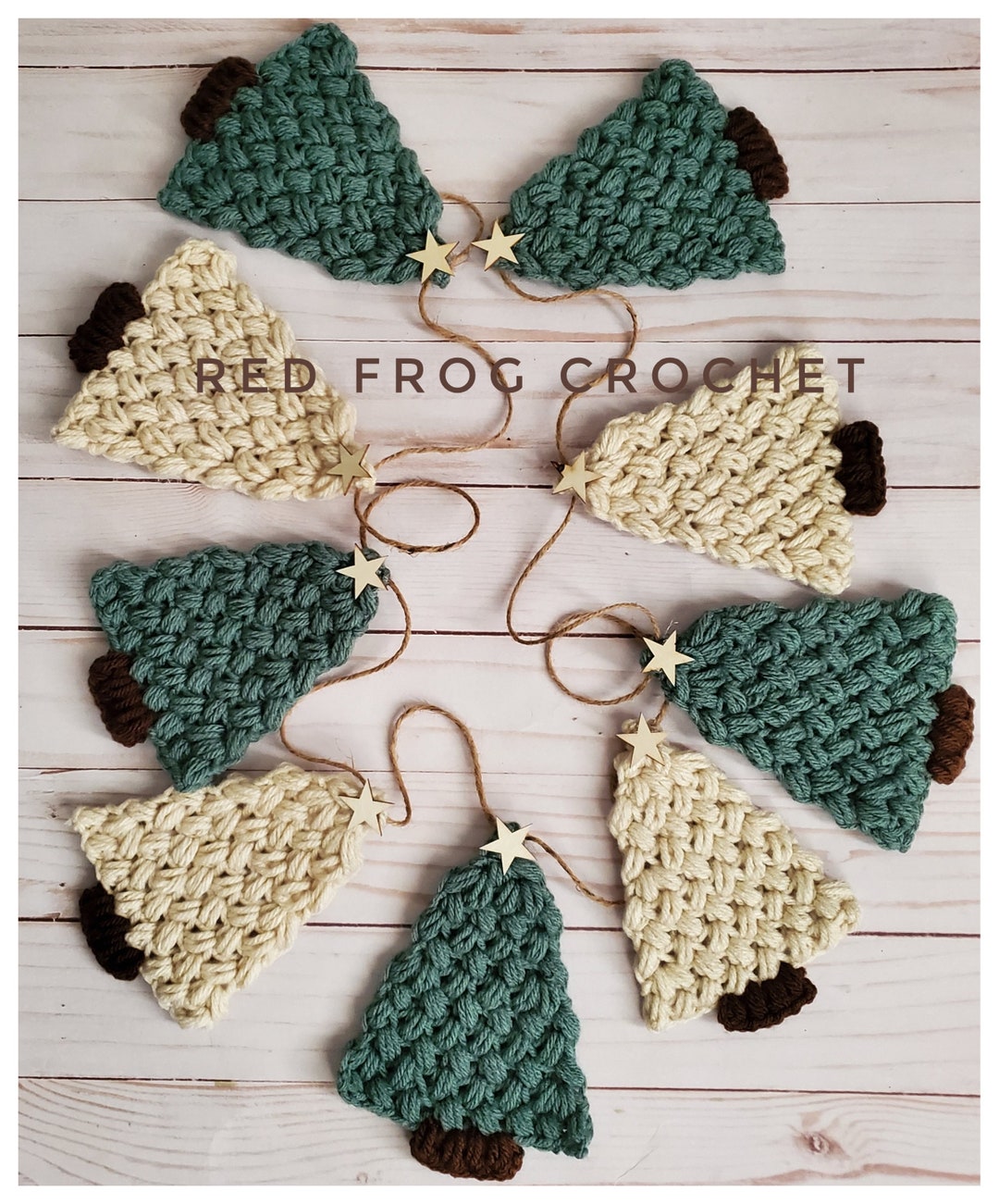 Crochet Christmas Tree Decorative Garland, Rustic Christmas Tree ...
