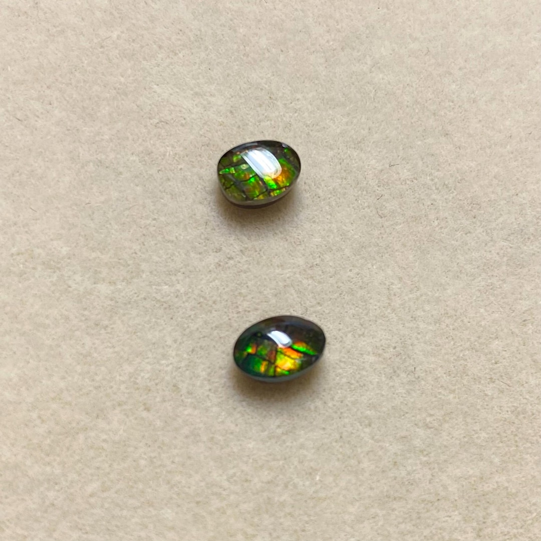 Natural Canadian Ammolite Triplet Pair of Loose Beads 6X4 MM Small # ...