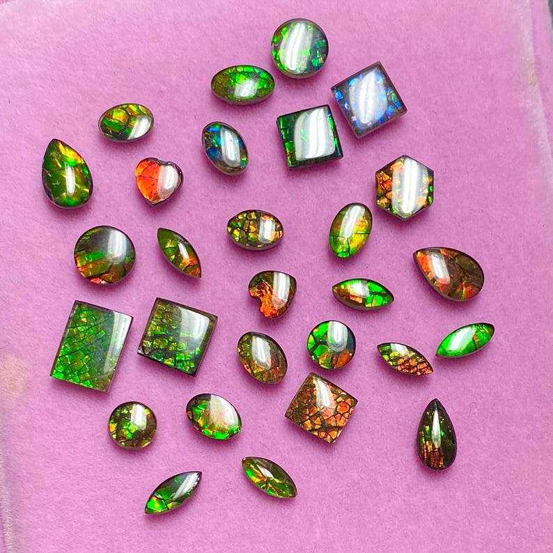 Canadian Ammolite Cabochon Pair Affordable Canadian Ammolite Triplets ...