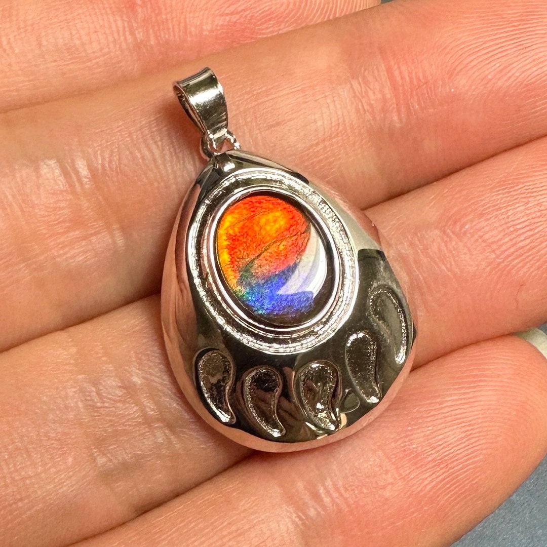 Natural Canadian Ammolite Triplet Pendant Sterling Silver 22X18 Mm ...