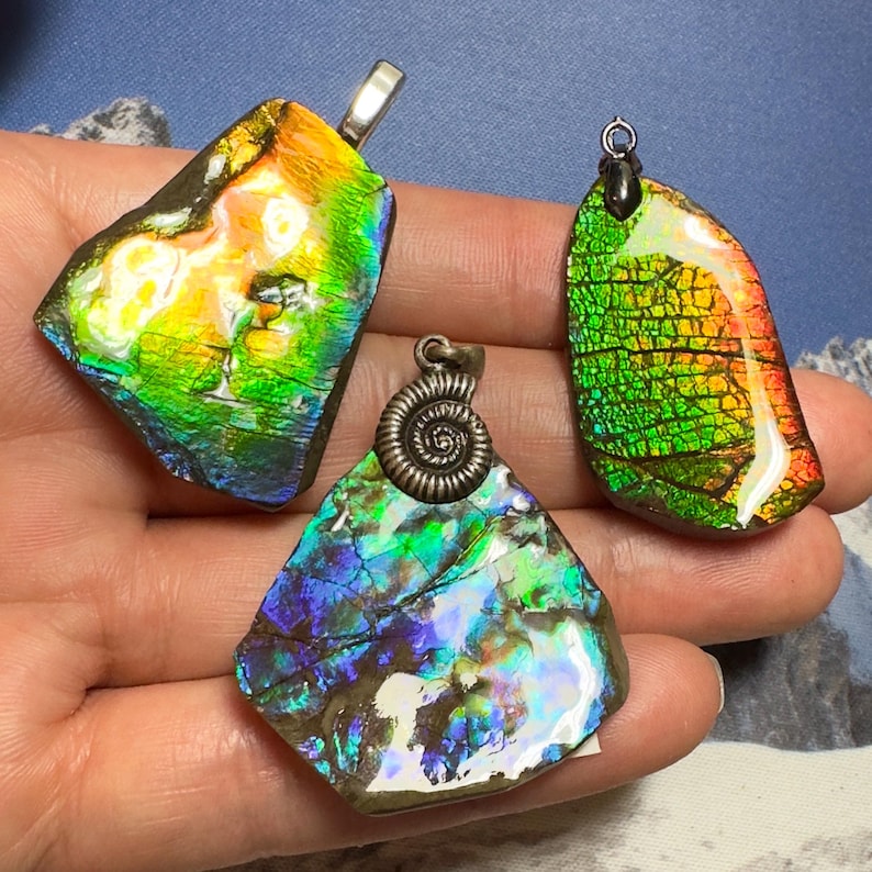 Canadian Ammolite Pendant, Multi Color Ammolite Necklace, Genuine ...