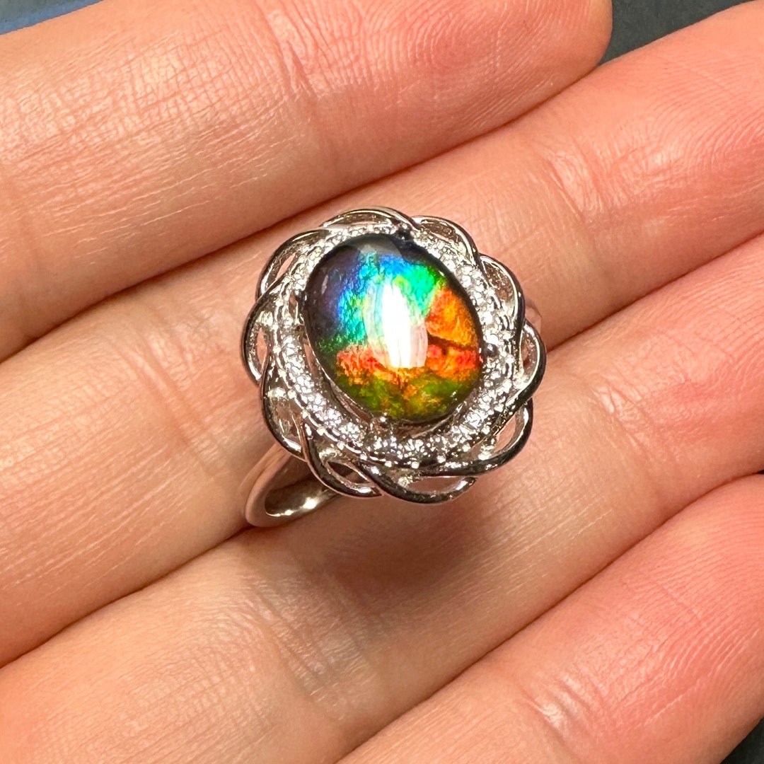 Canadian Ammolite Ring Rainbow Color Sterling Silver Size 8 3005-40 - Etsy