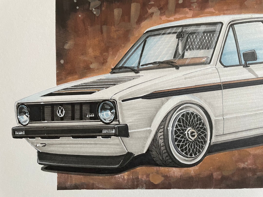 Handmade MK1 Golf Drawing: Watercolor Car Art (9x12”) - Etsy