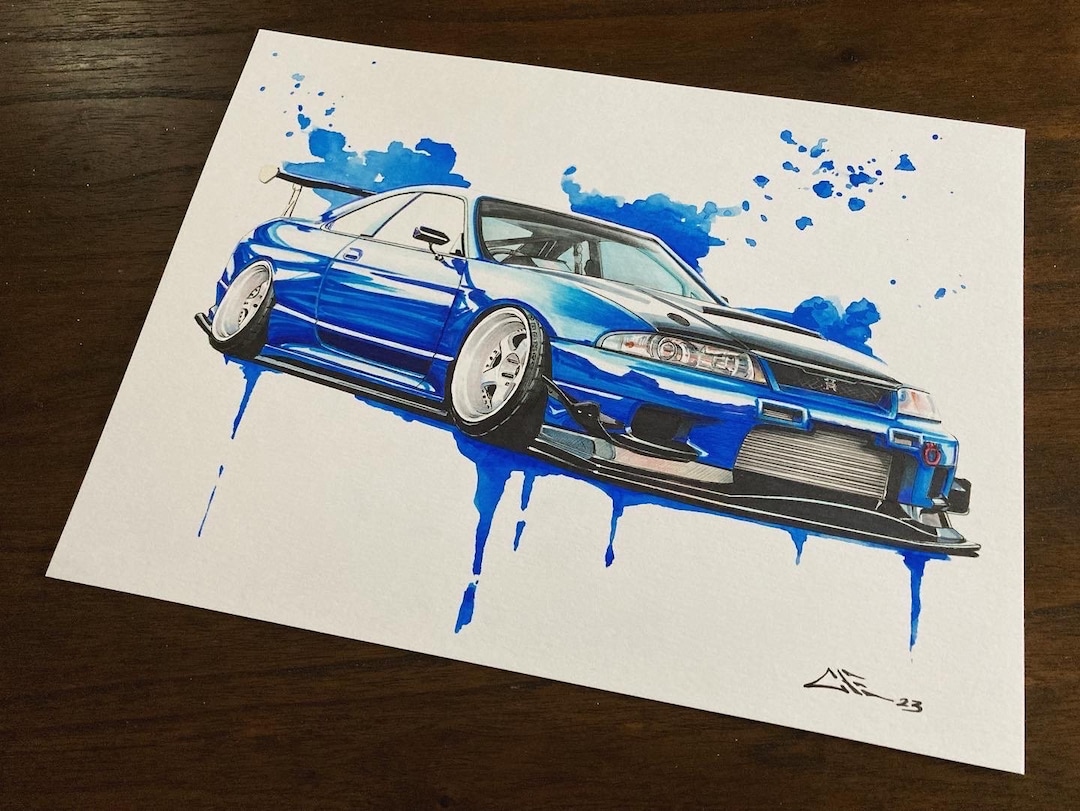 Blue Skyline R33 GTR Original and Unique Drawing Hand Made on 9x12 ...