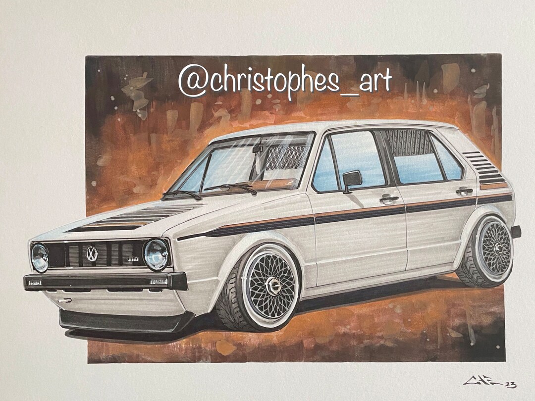 Handmade MK1 Golf Drawing: Watercolor Car Art (9x12”) - Etsy