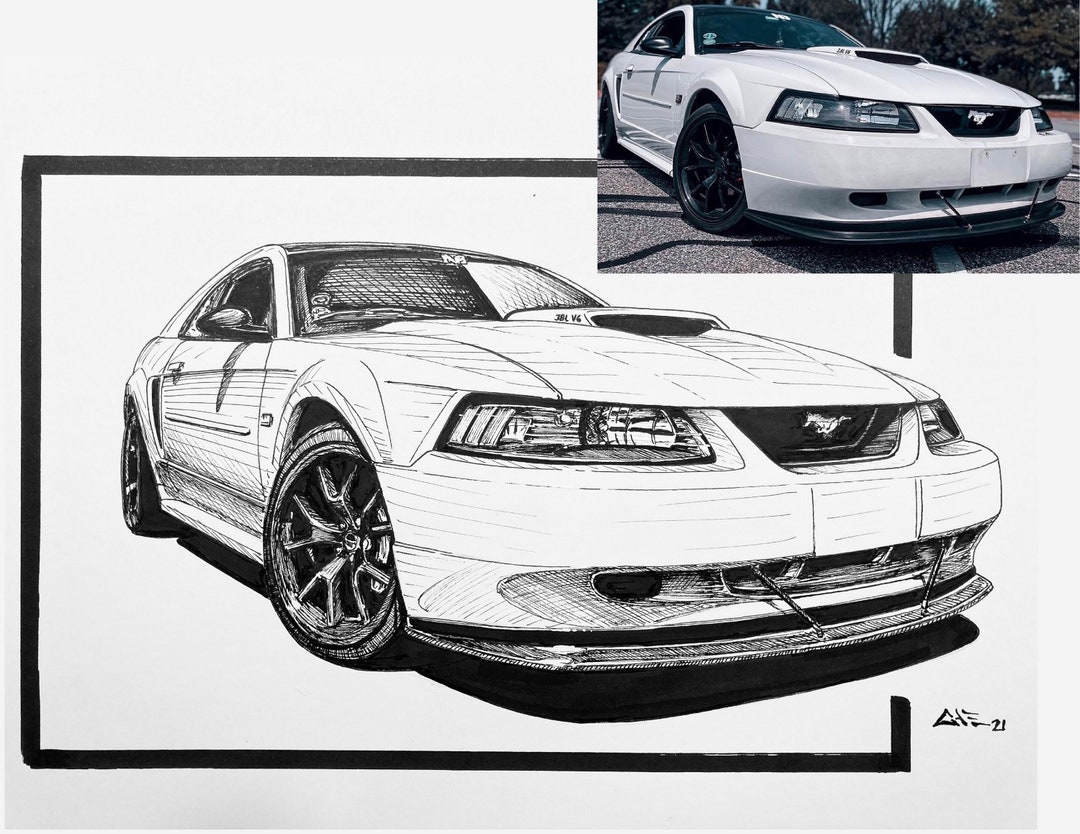 Personalized Car Drawing Inktober Style , 9x12” Paper Original Art Hand ...