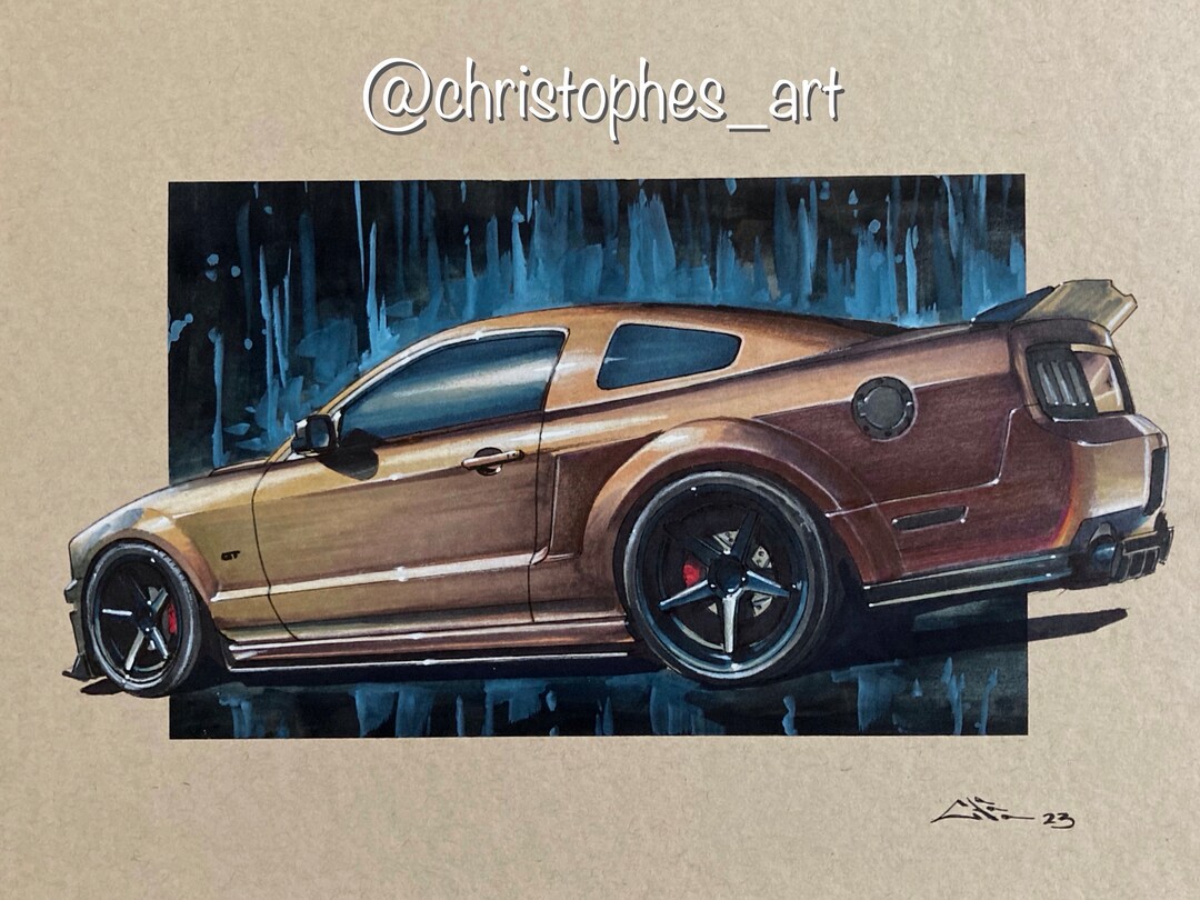 Mustang S197 Side View Original and Unique Drawing Hand Made on 9x12 ...