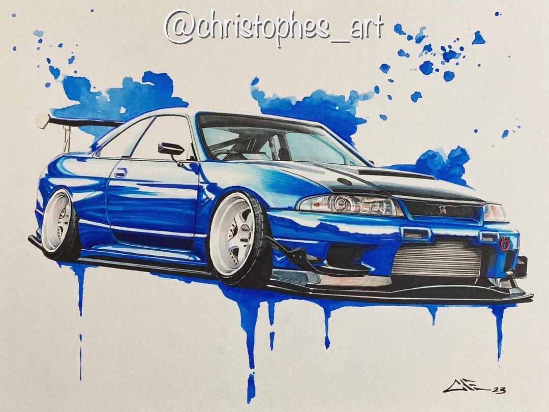Blue Skyline R33 GTR Original and Unique Drawing Hand Made on 9x12 ...