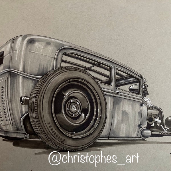Hot Rod Drawing - Etsy