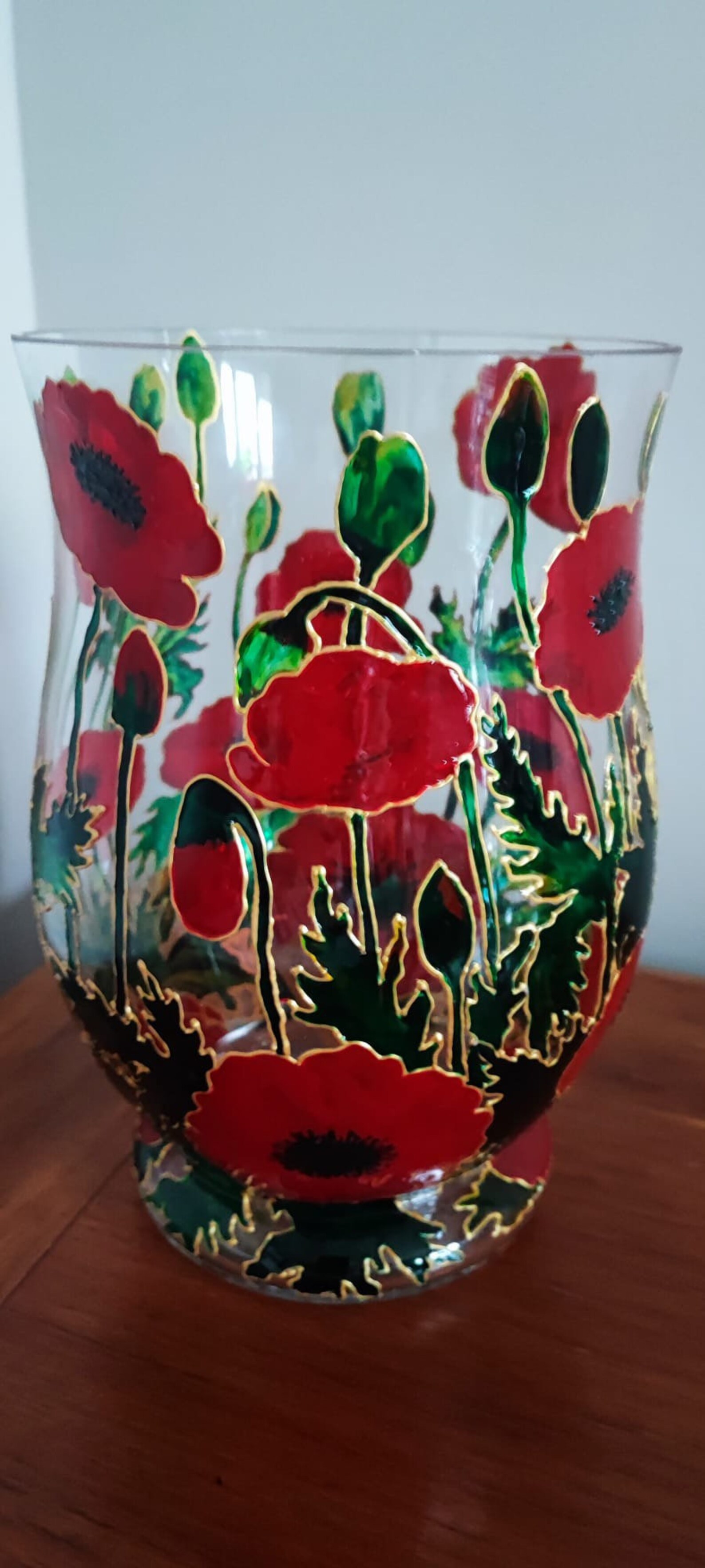 Red Poppy Flowers Tall Vase. Hand Painted Customised Vase. U.K. - Etsy