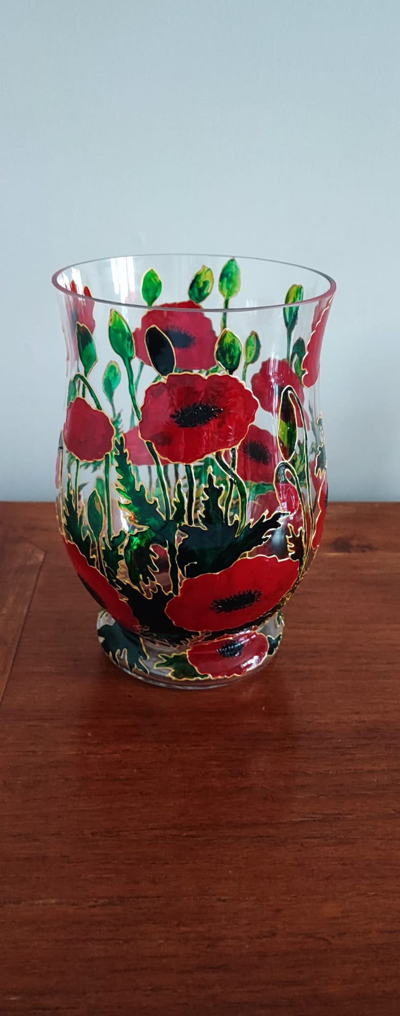 Red Poppy Flowers Tall Vase. Hand Painted Customised Vase. U.K. - Etsy