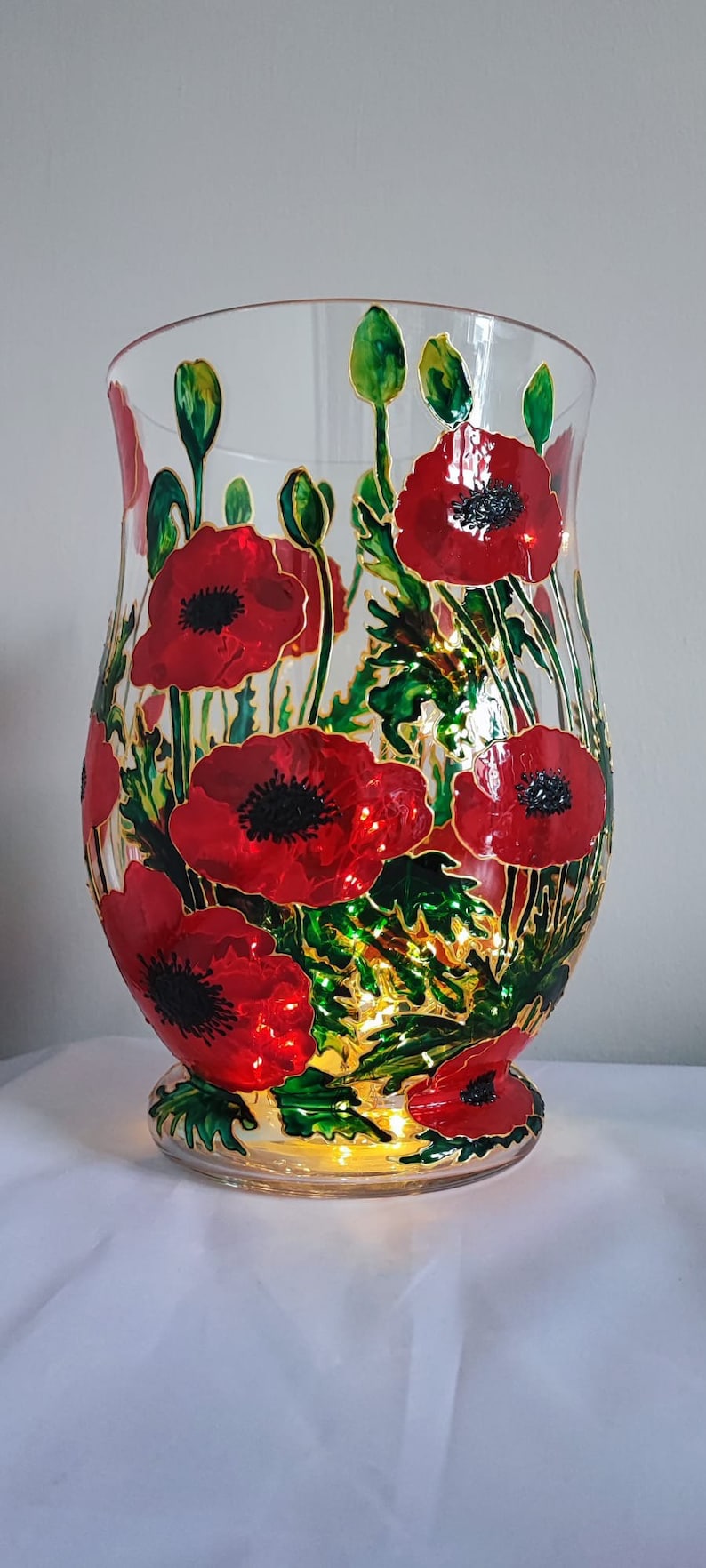 Red Poppy Flowers Tall Vase. Hand Painted Customised Vase. U.K. - Etsy