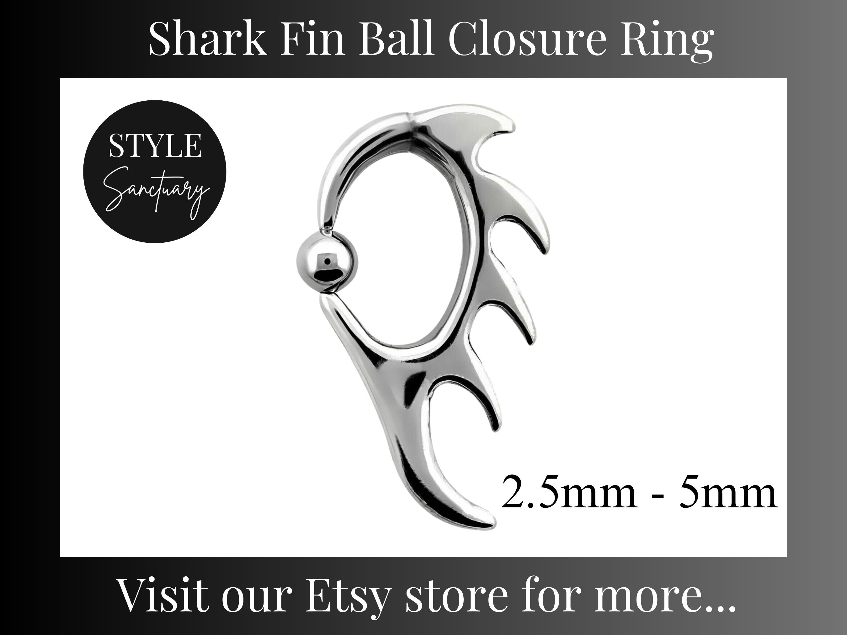 Shark Fin Ball Closure Ring Captive Bead Earring Ear Lobe Stretcher ...