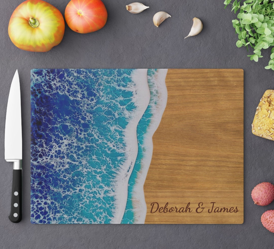 Personalized Glass Cutting Board Sea Waves Beach Ocean Decorative ...