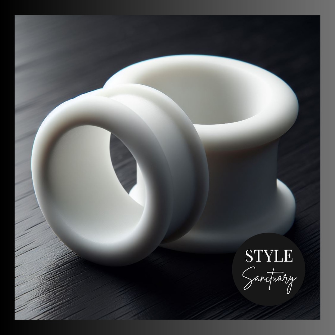 White Silicone Flesh Tunnel Plug - Soft Flexible Ear Gauges for Stretched Ears - Double Flared ...