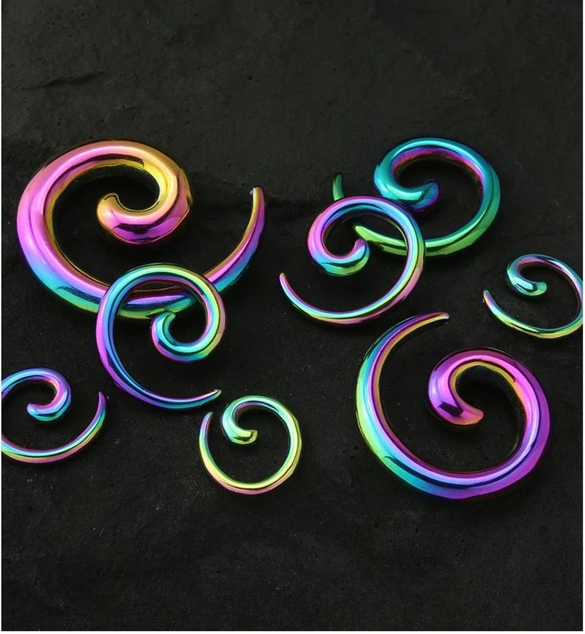 Surgical Steel Rainbow Spiral Coil Ear Taper Earring Expander Stretcher ...