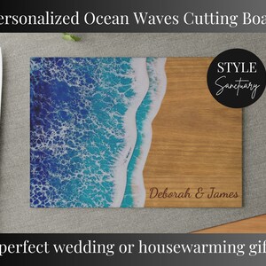 Personalized Glass Cutting Board Sea Waves Beach Ocean Decorative ...