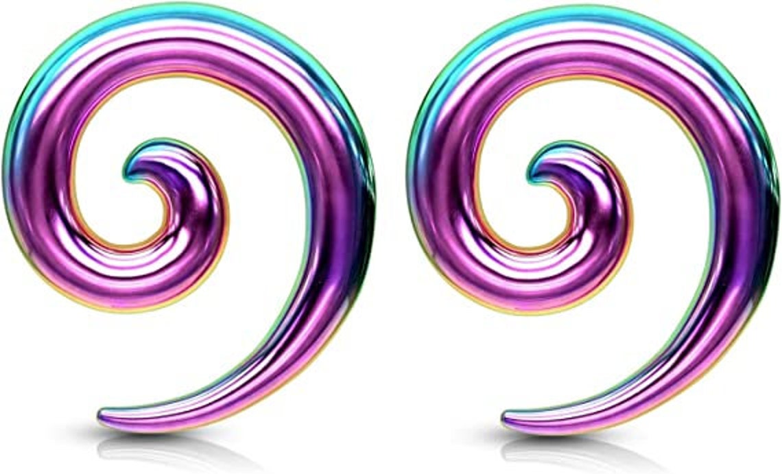 Surgical Steel Rainbow Spiral Coil Ear Taper Earring Expander Stretcher ...
