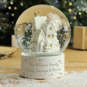 Personalised Village Glitter Snow Globe - Christmas Ornament - Handmade ...