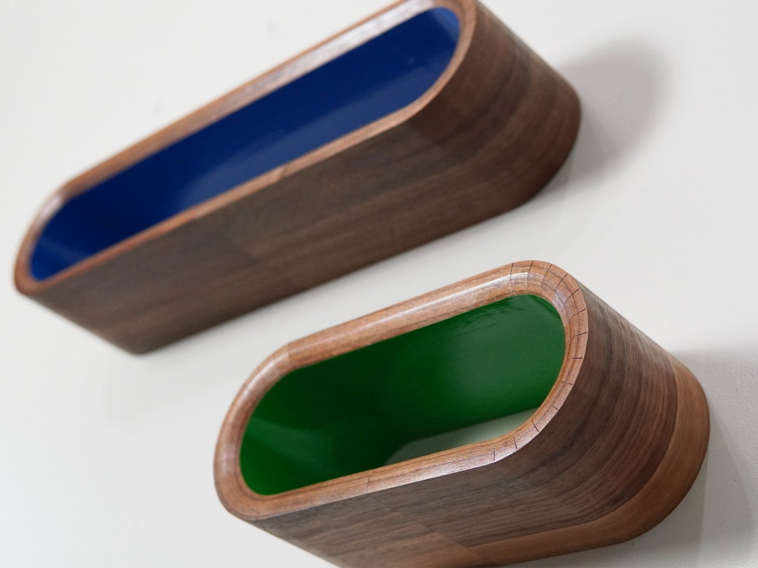 Colorful Mid-century Modern Curved Floating Shelves | Bent Wood Shelves ...