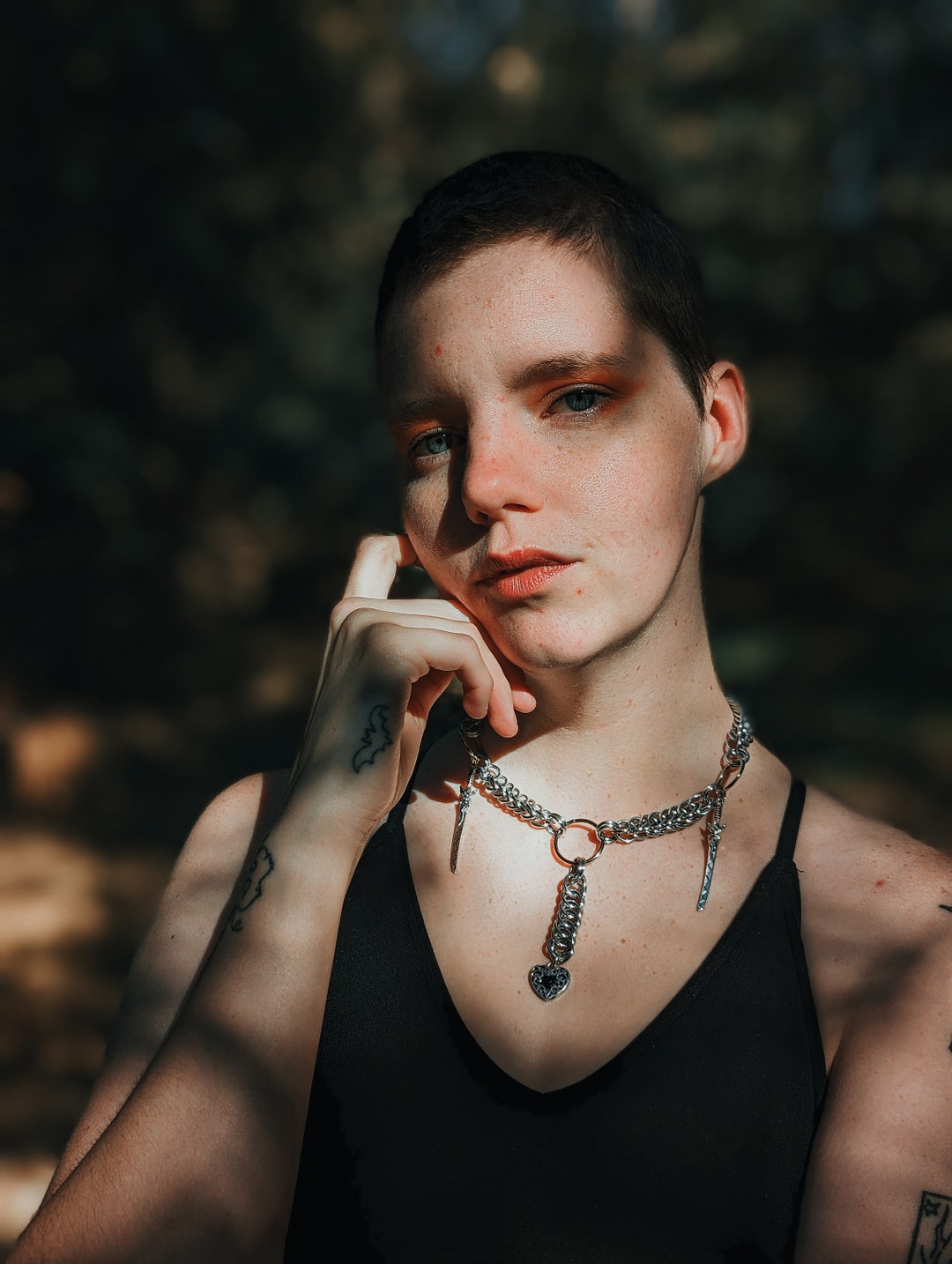 Chainmail Heart and Swords Charm Necklace - Etsy