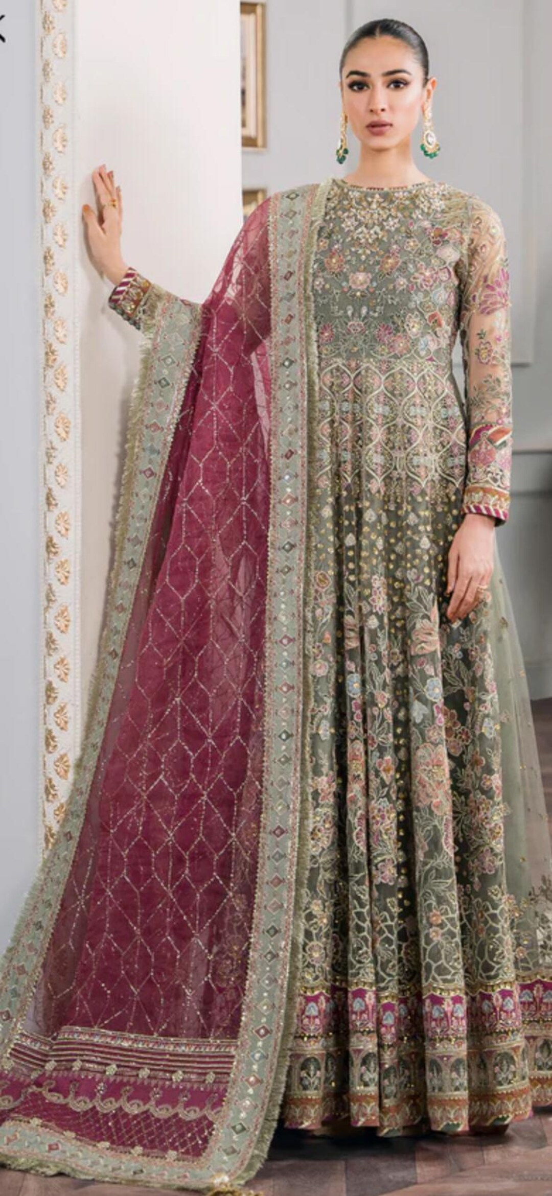 Pakistani Wedding Dress Salwar Kameez Net Embroidery Outfit Long Maxi ...