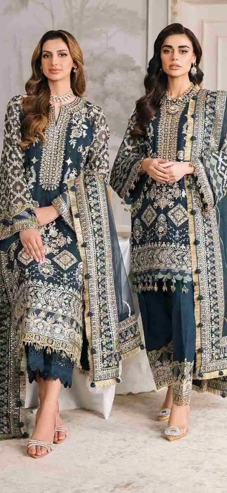 Pakistani Stylish Salwar Kameez Party Wear Chiffon Blue Embroidery ...