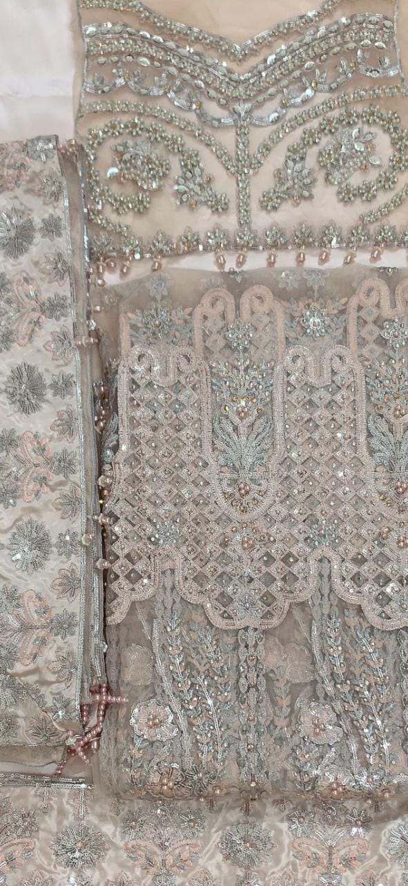 Pakistani Wedding Dress Salwar Kameez Net Embroidery Dull Pink Color ...