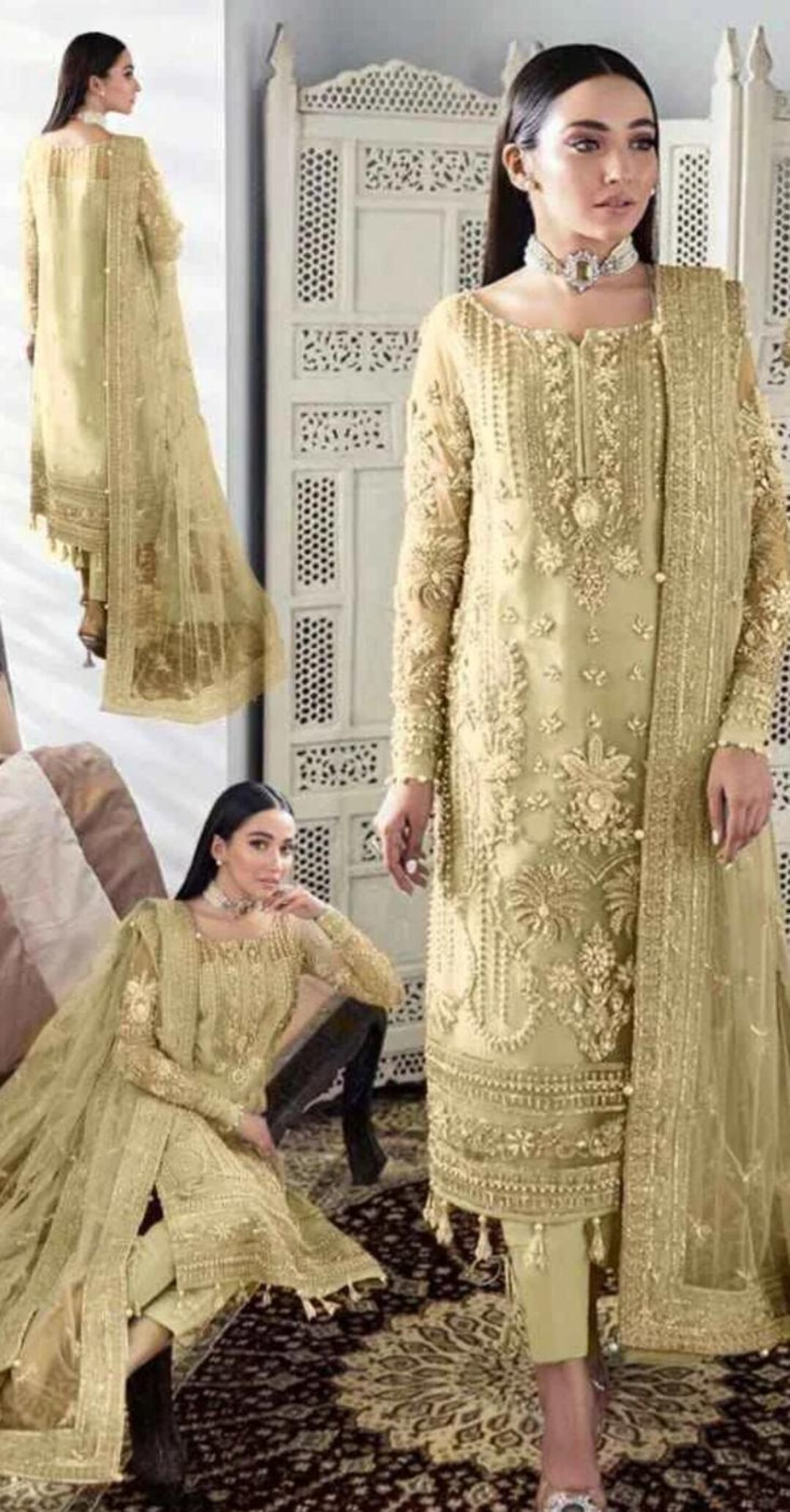 Pakistani Wedding Dress Salwar Kameez Net Raw Silk Embroidery Outfit ...