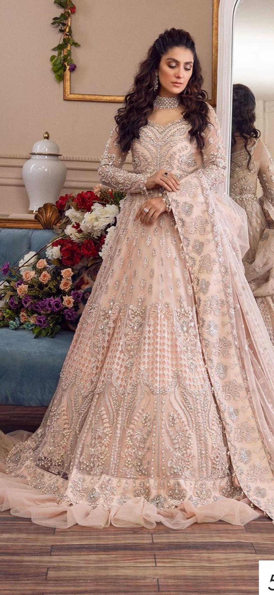 Pakistani Wedding Dress Salwar Kameez Net Embroidery Dull Pink Color ...