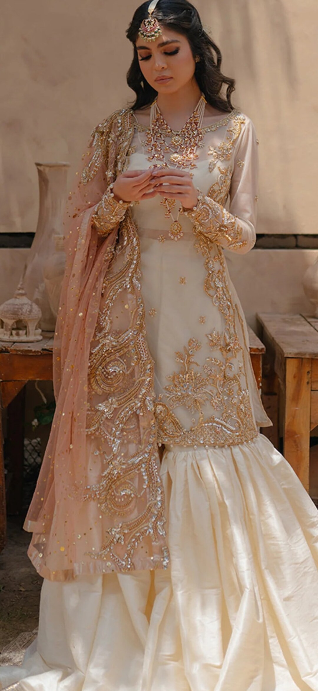 Pakistani Salwar Kameez Organza Embroidery Gharara Kurti Outfit Medium ...